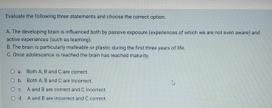 Solved Eraluate the following three statements and cheose | Chegg.com