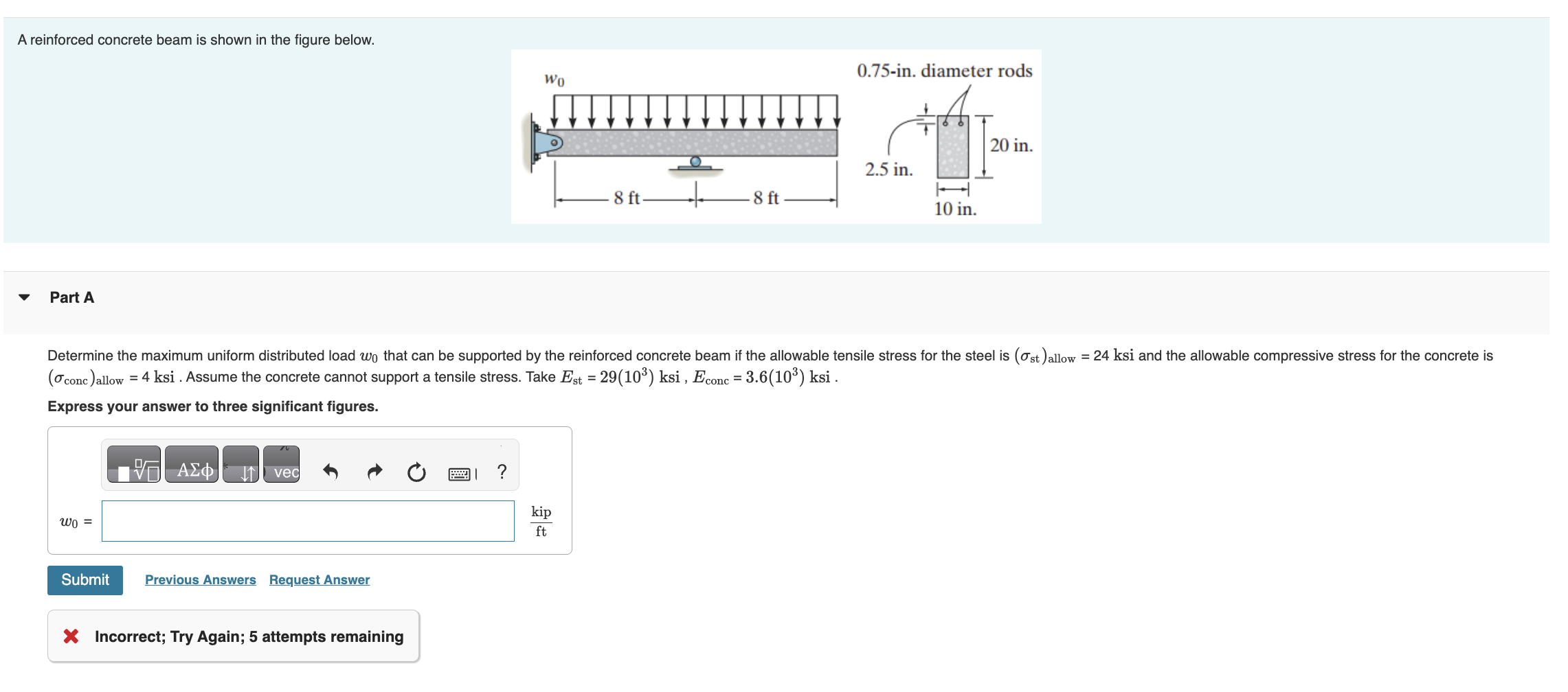 Solved A reinforced concrete beam is shown in the figure | Chegg.com
