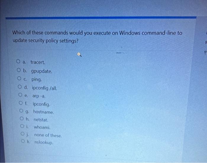 Solved Which of these commands would you execute on Windows | Chegg.com