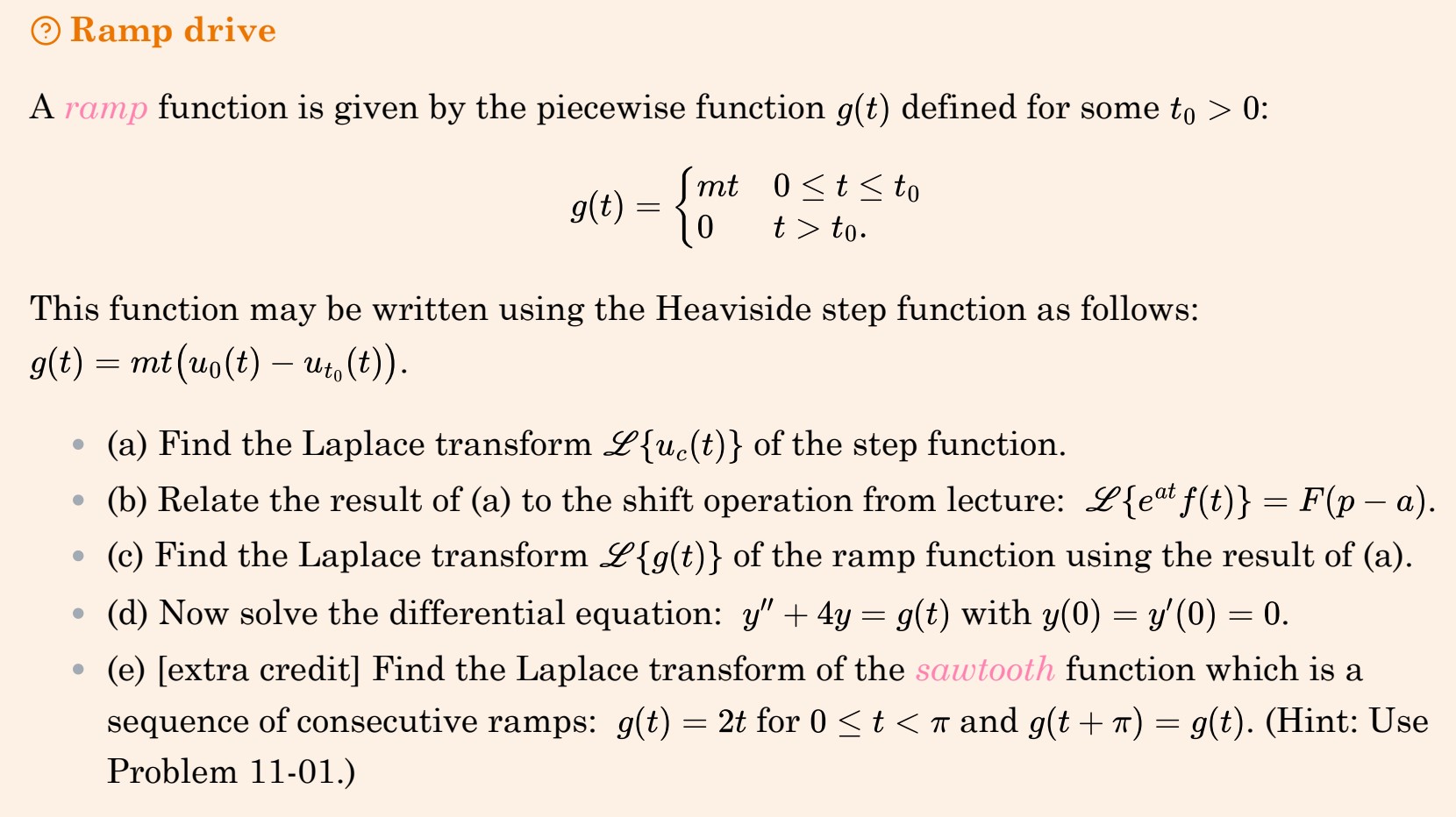 Solved (?) ﻿Ramp driveA ramp function is given by the | Chegg.com