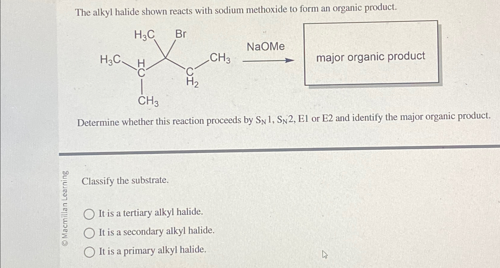Solved The alkyl halide shown reacts with sodium methoxide | Chegg.com