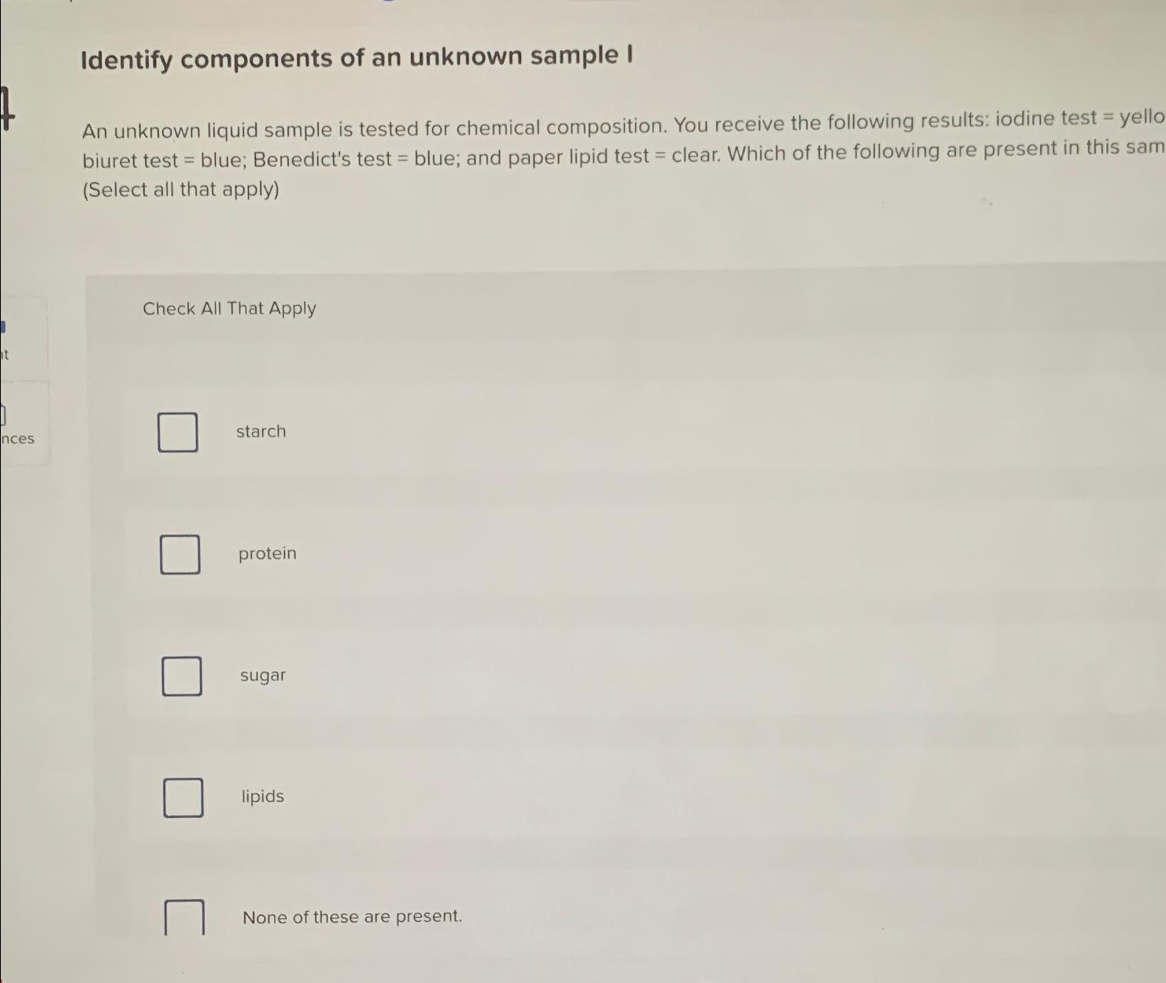 Solved Identify components of an unknown sample IAn unknown | Chegg.com