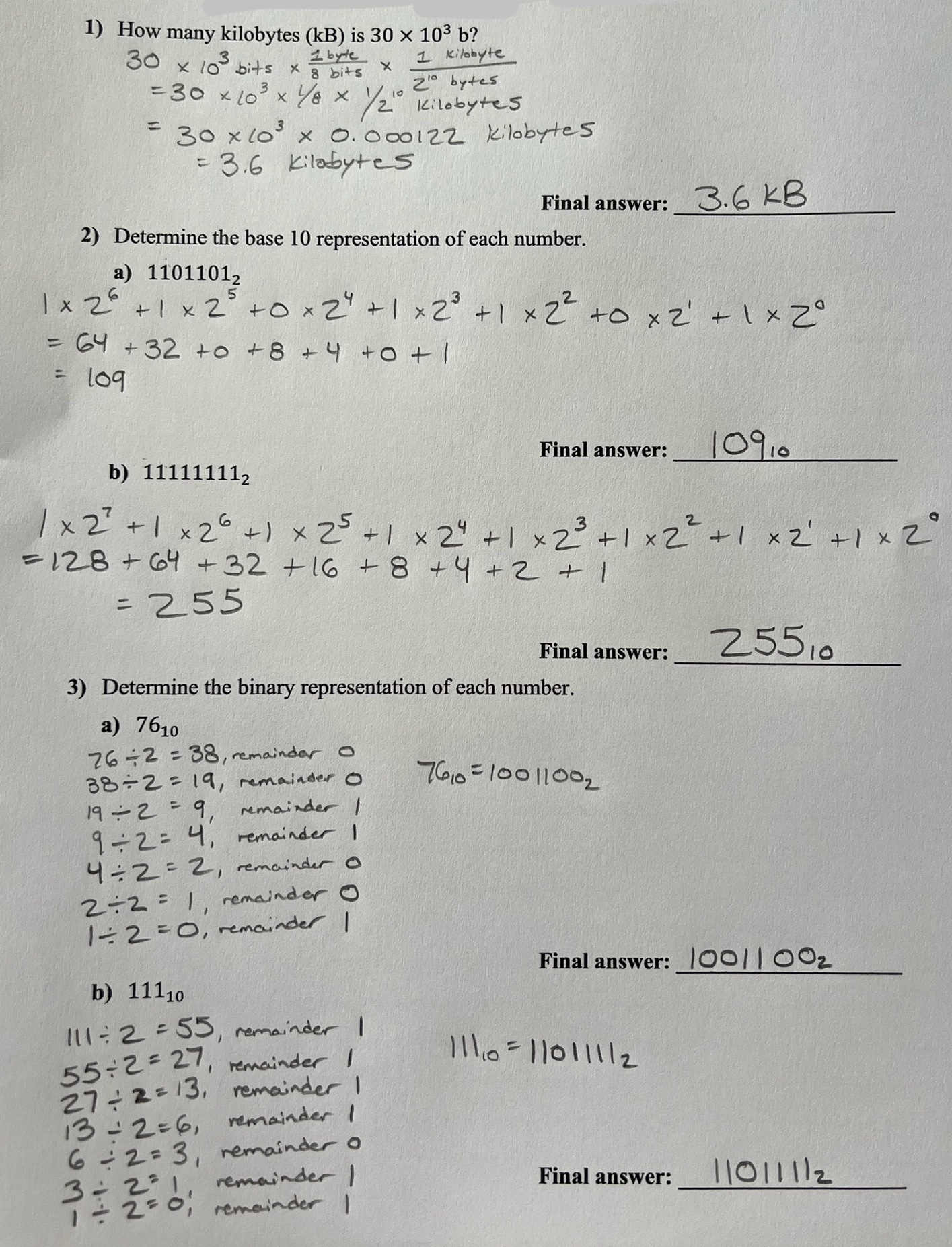 Solved How many kilobytes (kB) ﻿is 30×103b ?30×103 ﻿bits | Chegg.com