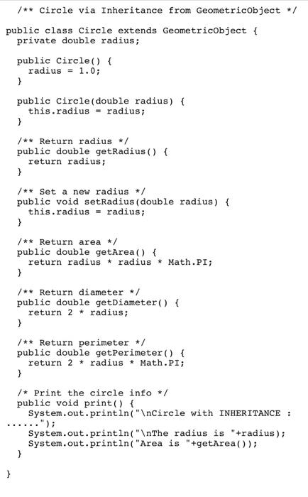 Solved I Fins get the code for GeometricObject.java, Cintle | Chegg.com