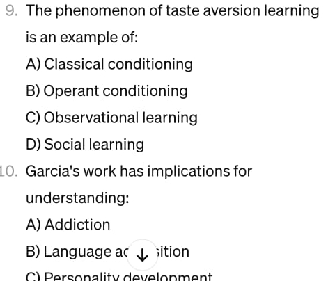 Solved The phenomenon of taste aversion learning is an | Chegg.com
