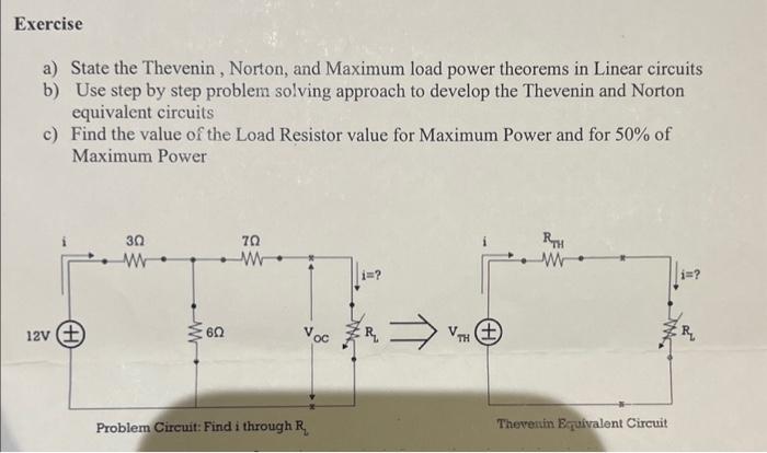 Solved Exercise a) State the Thevenin, Norton, and Maximum | Chegg.com