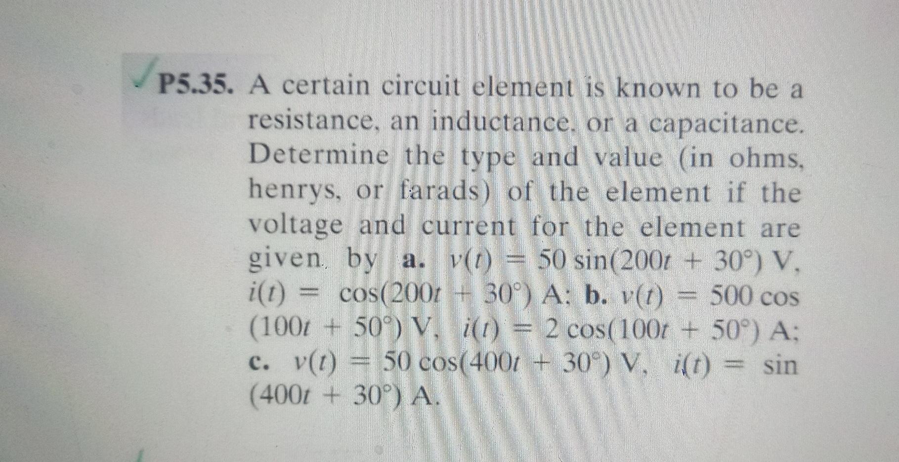 Solved P5.35. A certain circuit element is known to be a | Chegg.com