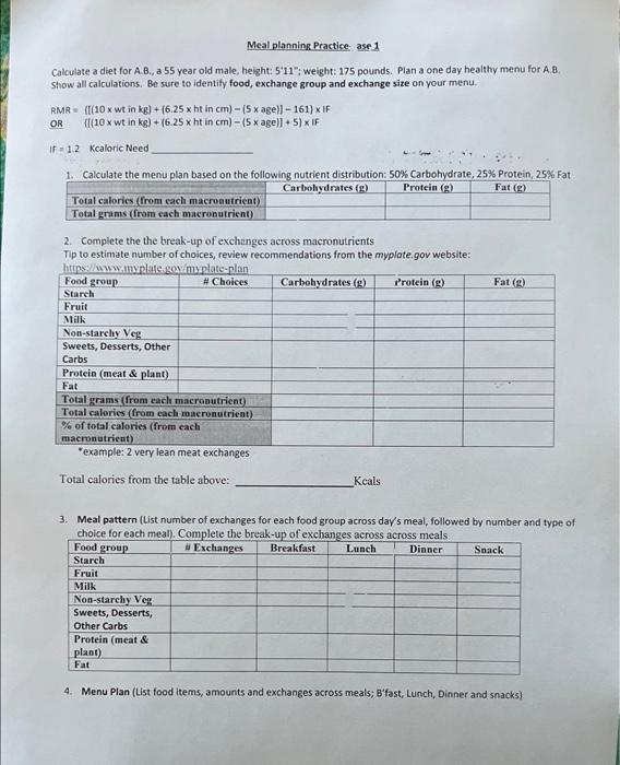 Using the sample menu provided below, complete the | Chegg.com