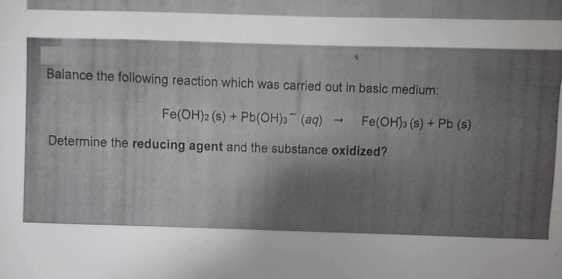 Solved Balance the following reaction which was carried out | Chegg.com