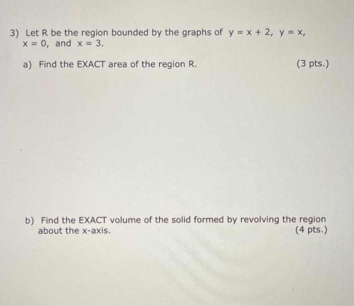 Solved 3) Let R be the region bounded by the graphs of y = x | Chegg.com