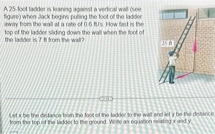 Solved A 25-foot ladder is leaning against a vertical wall | Chegg.com