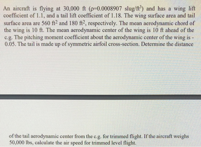 An aircraft is flying at 30,000 ft (p=0.0008907 | Chegg.com