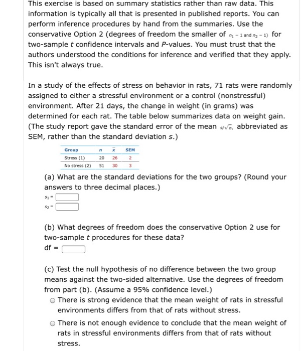 Solved This exercise is based on summary statistics rather | Chegg.com