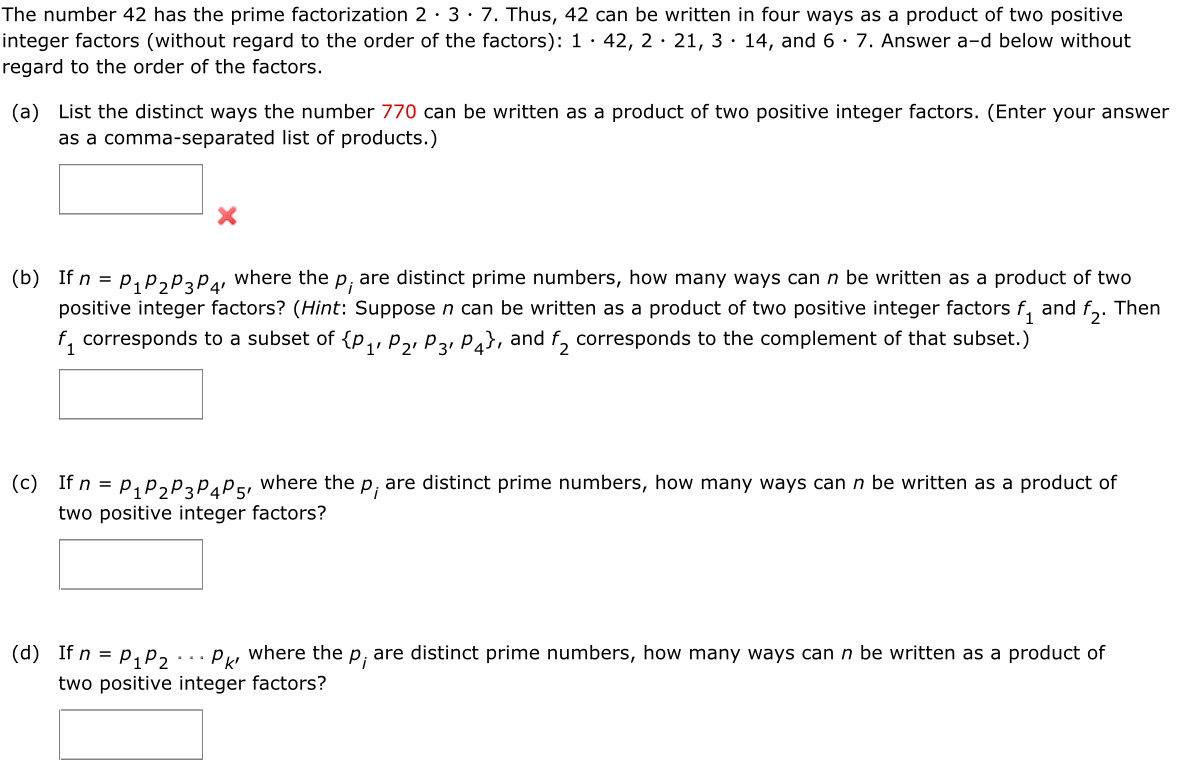 Solved The number 42 ﻿has the prime factorization 2*3*7. | Chegg.com