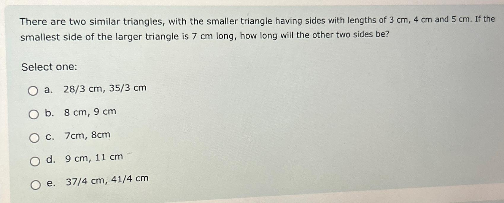 Solved There are two similar triangles, with the smaller | Chegg.com