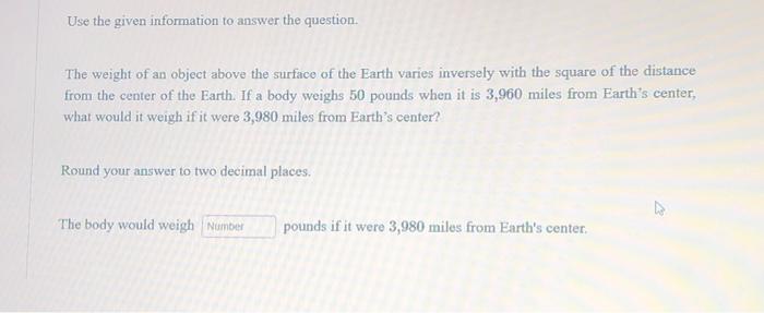 Solved Use the given information to answer the question. The | Chegg.com