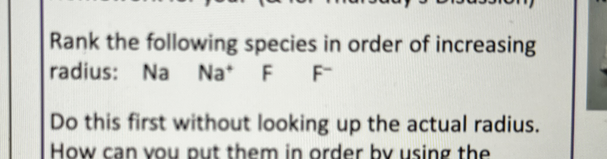 Solved Rank the following species in order of | Chegg.com