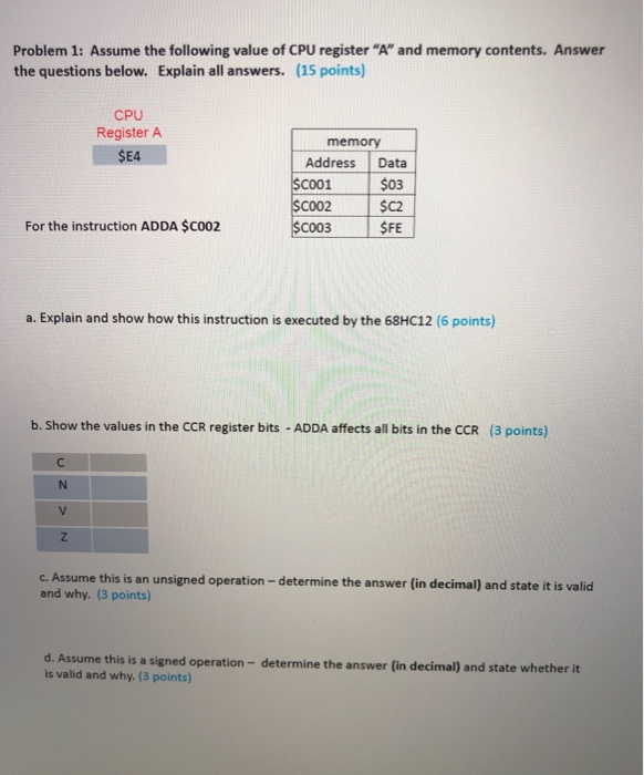 Solved Problem 1: Assume the following value of CPU register | Chegg.com