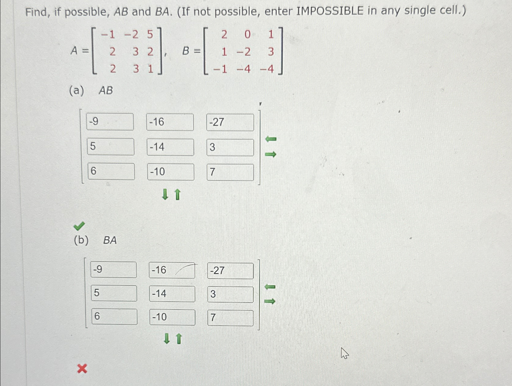 Solved Find, if possible, AB ﻿and BA. (If not possible, | Chegg.com