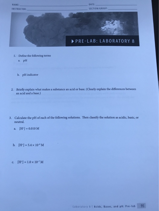 Solved NAME: INSTRUCTOR: DATE: SECTION/GROUP: PRE-LAB: | Chegg.com