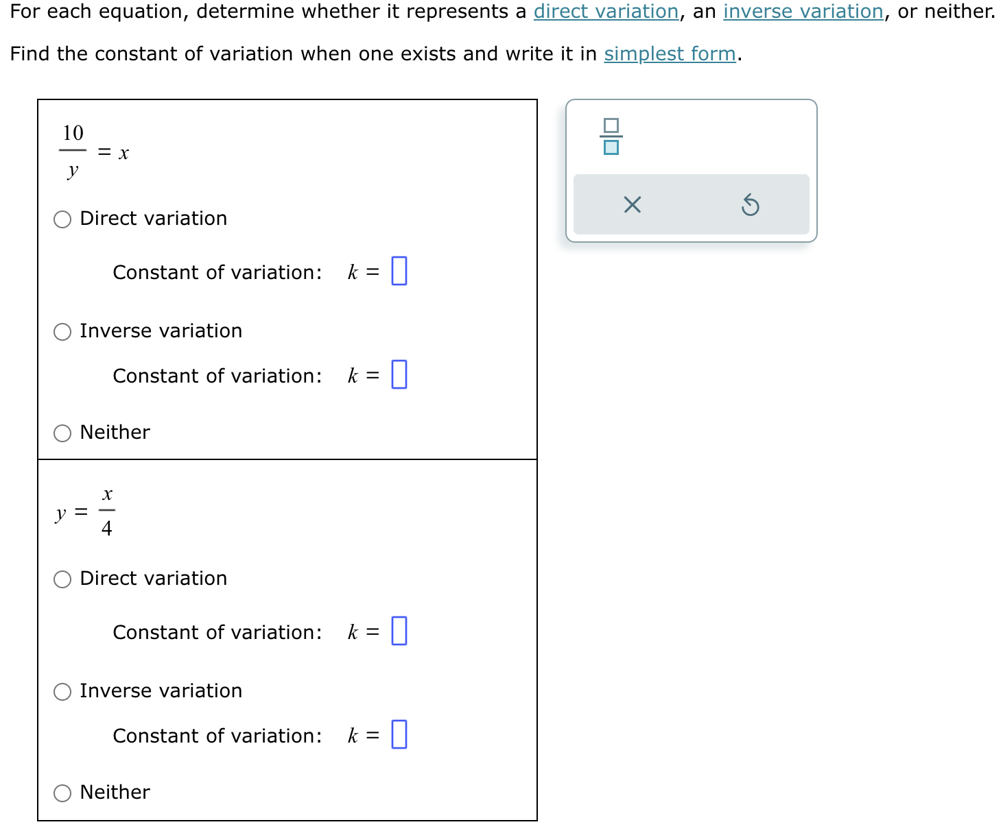 Solved For each equation, determine whether it represents a | Chegg.com
