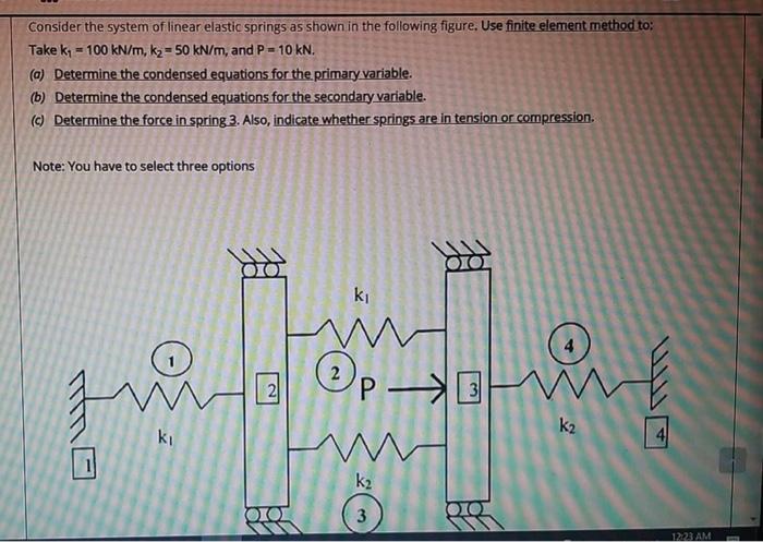 Solved Consider the system of linear elastic springs as | Chegg.com