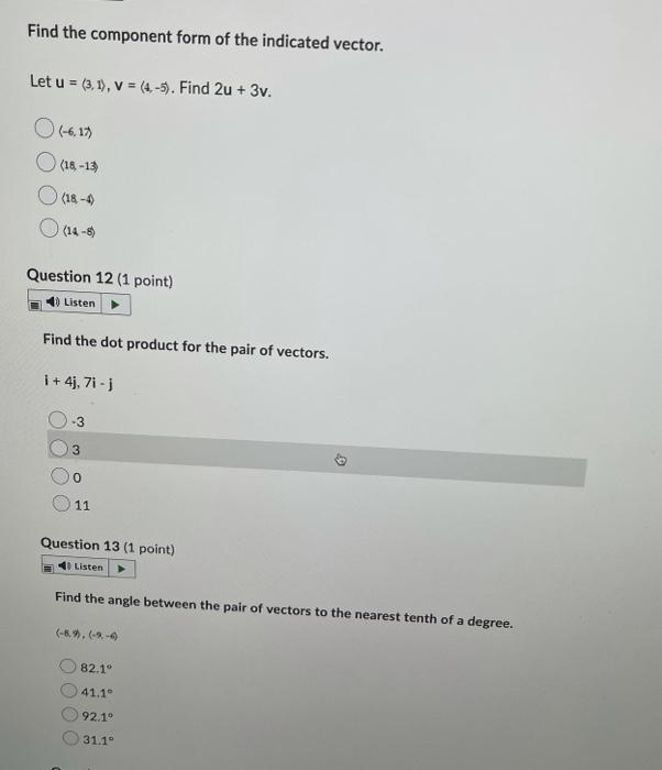 Solved Find the component form of the indicated vector. Let | Chegg.com