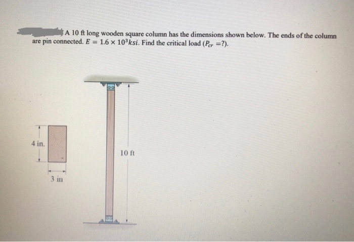 Solved A 10 ft long wooden square column has the dimensions | Chegg.com