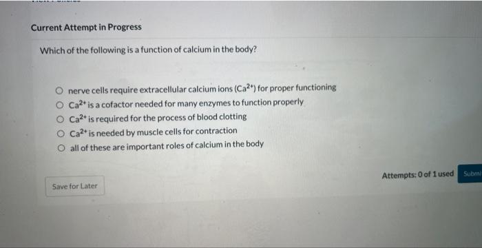 Solved Which of the following is a function of calcium in | Chegg.com