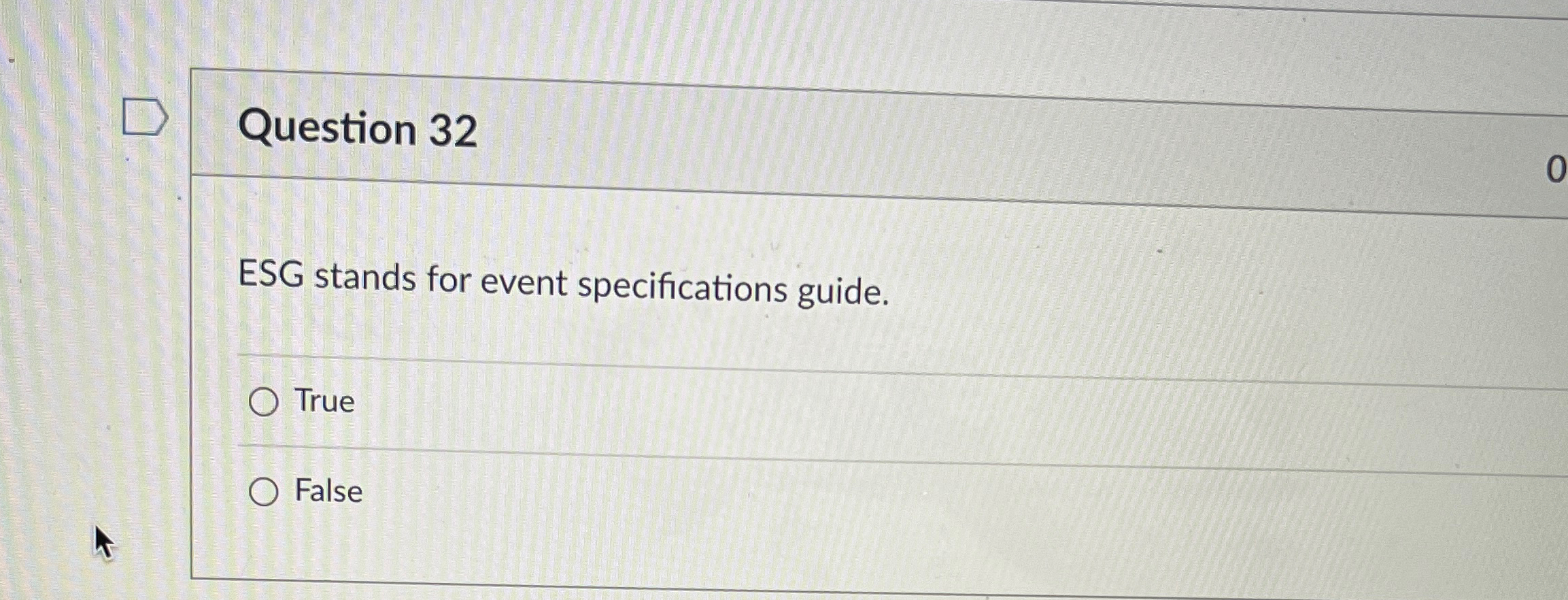 Solved Question 32ESG stands for event specifications | Chegg.com