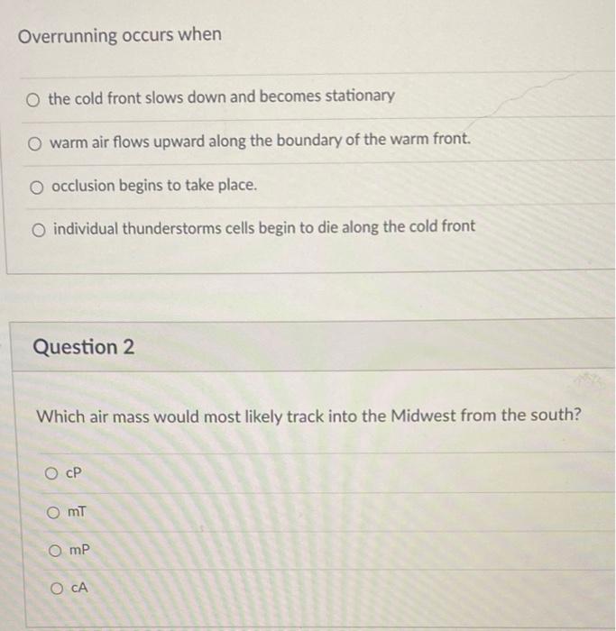 Solved Overrunning occurs when the cold front slows down and | Chegg.com