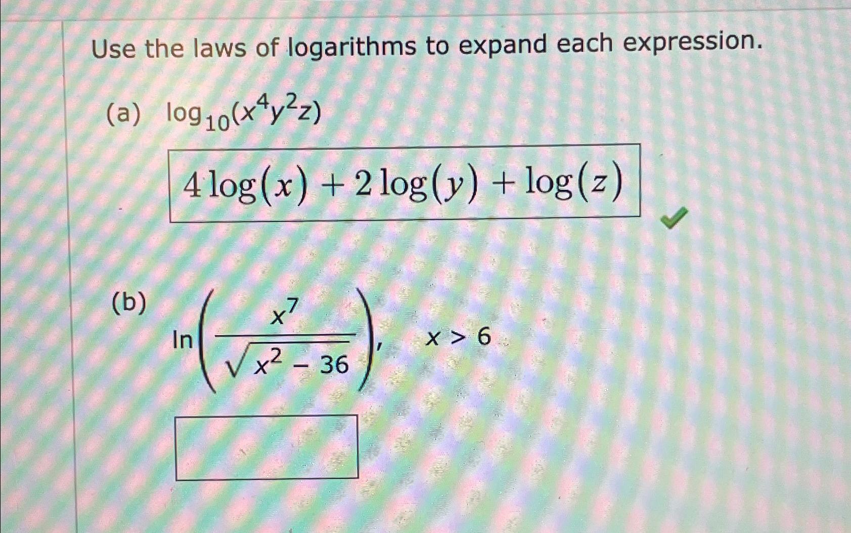 Solved Use the laws of logarithms to expand each | Chegg.com