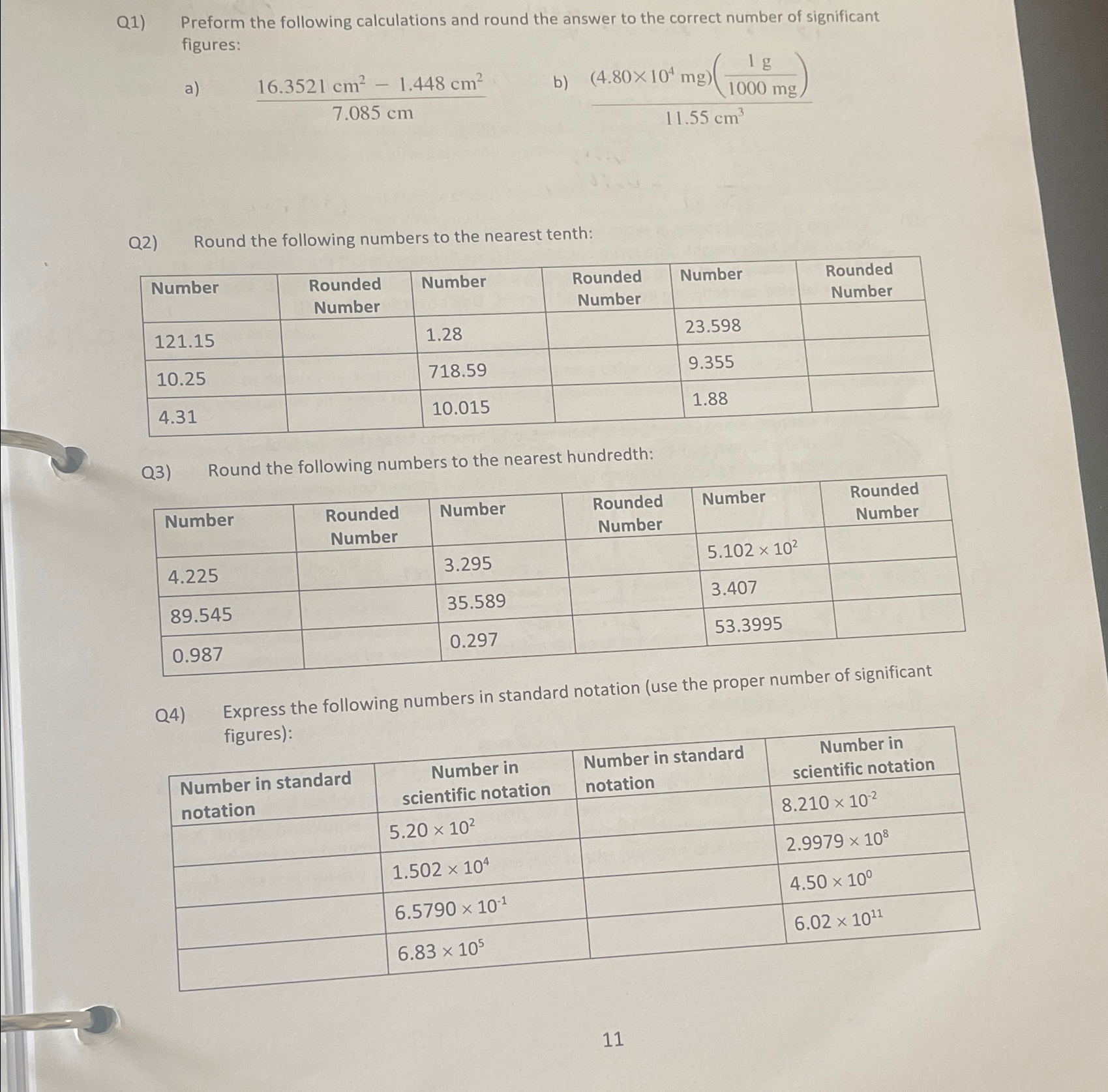 Solved Q1) ﻿Preform the following calculations and round the | Chegg.com