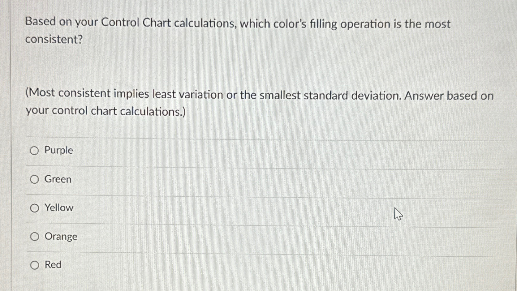 Solved Based on your Control Chart calculations, which | Chegg.com