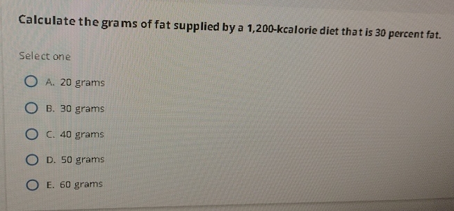 Solved Calculate the grams of fat supplied by a | Chegg.com