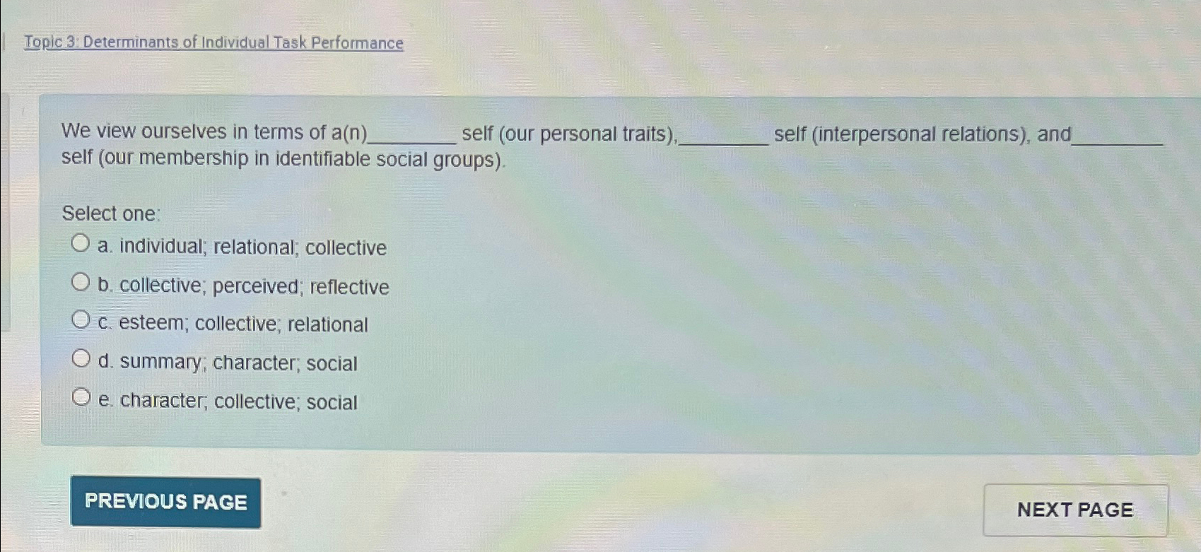 Solved Topic 3: Determinants of Individual Task | Chegg.com
