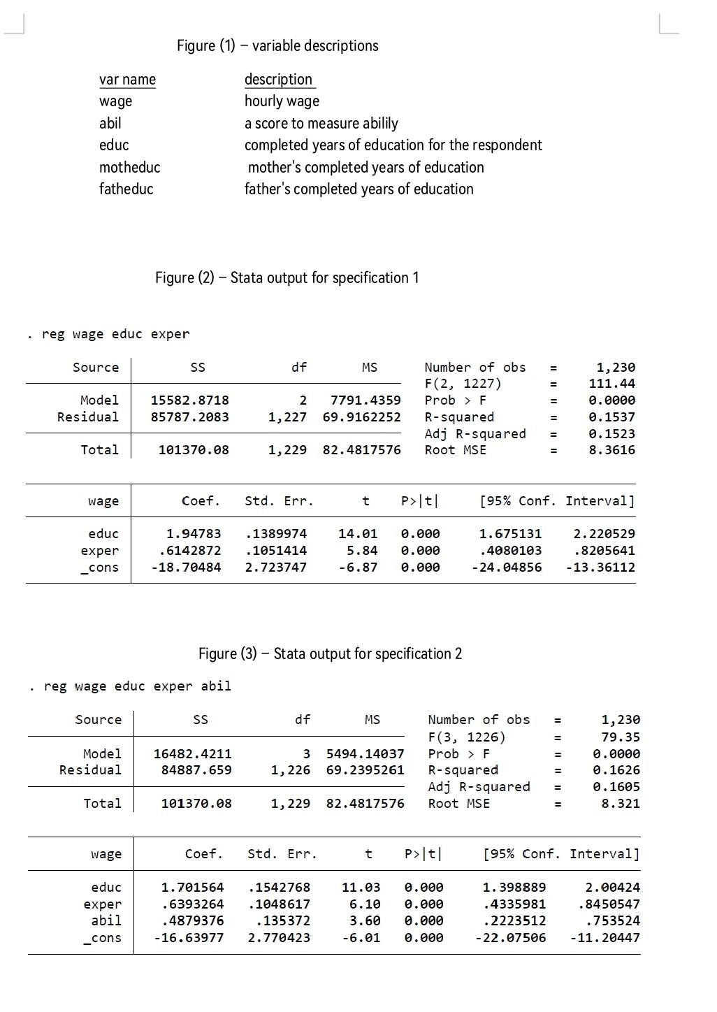 Solved 2. Use the Stata outputs presented in handout (1) to | Chegg.com