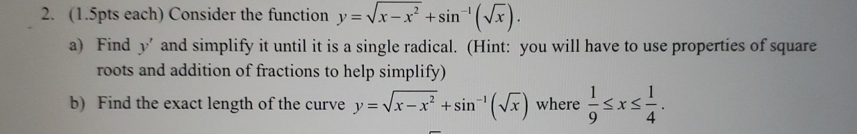 Solved (1.5pts each) ﻿Consider the function | Chegg.com
