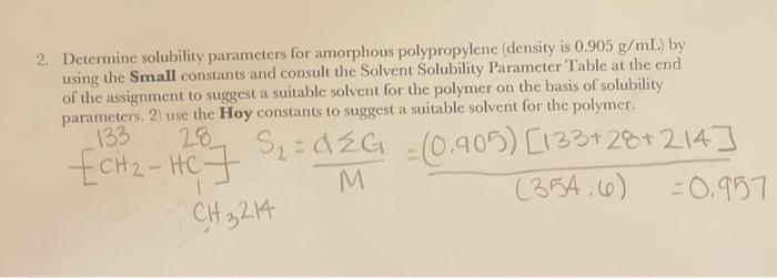 Solved 2. Determine solubility parameters for amorphous | Chegg.com