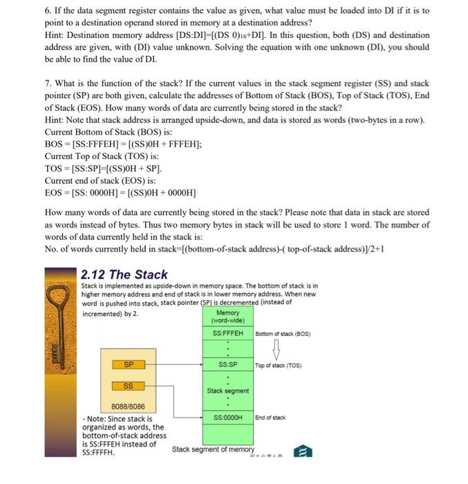 6. If the data segment register contains the value as | Chegg.com
