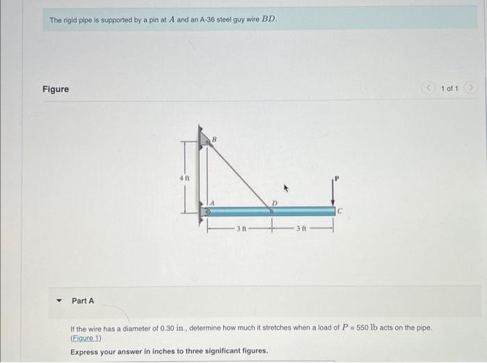 Solved The rigid pipe is supported by a pin at A and an A−36 | Chegg.com