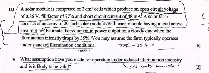 Solved (a) A solar module is comprised of 2 cm2 cells which | Chegg.com