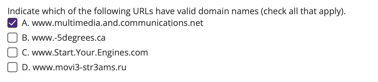 Solved Indicate which of the following URLs have valid | Chegg.com