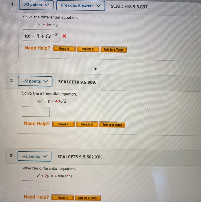 Solved 0/2 points v Previous Answers SCALCET8 9.5.007. Solve | Chegg.com