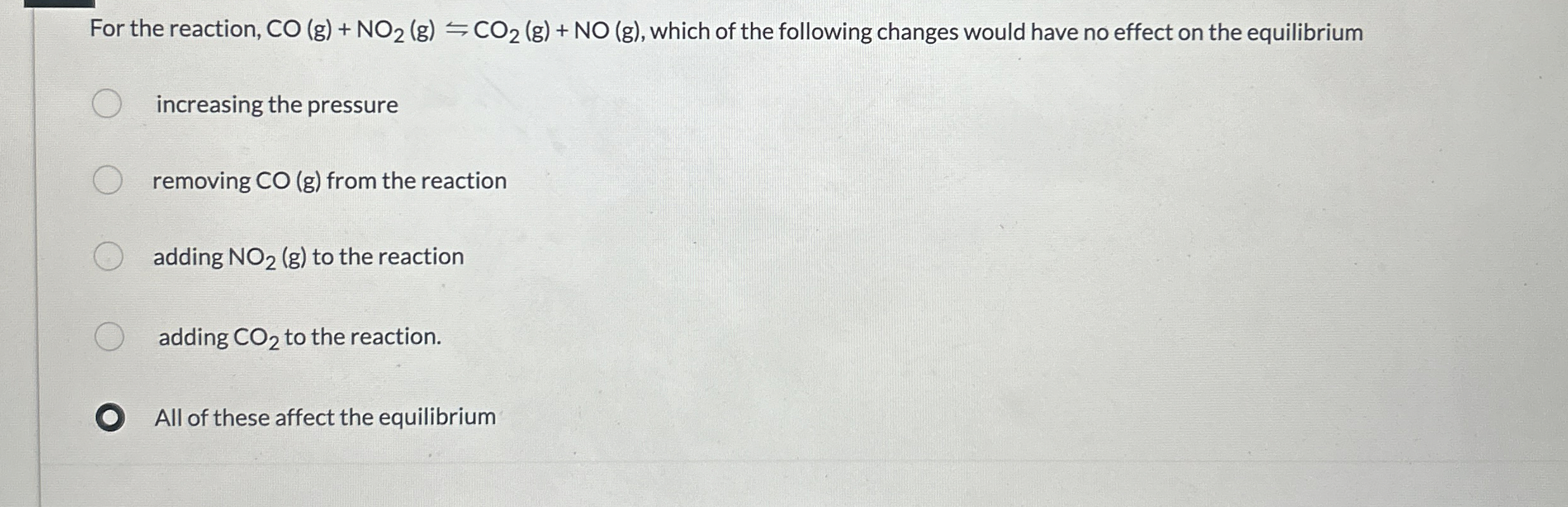 High Quality SOLUTION For the reaction, CO(g)+NO2(g)⇋CO2(g)+NO(g), ﻿which | Chegg.com