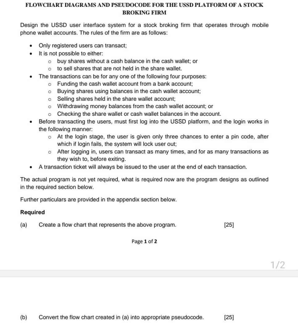 Solved FLOWCHART DIAGRAMS AND PSEUDOCODE FOR THE USSD | Chegg.com
