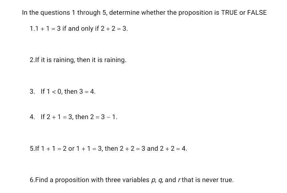 Solved In the questions 1 through 5 , determine whether the | Chegg.com