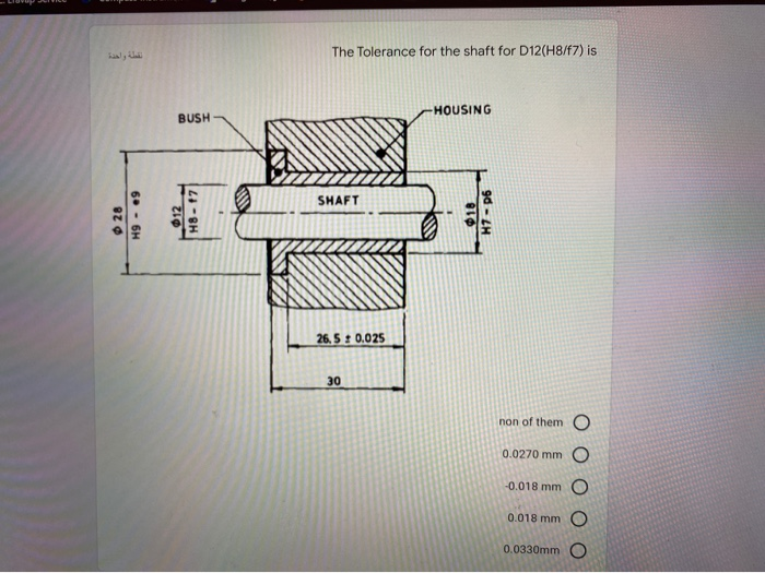 Solved لقلة واحدة The Tolerance for the shaft for D12(H8/f7) | Chegg.com