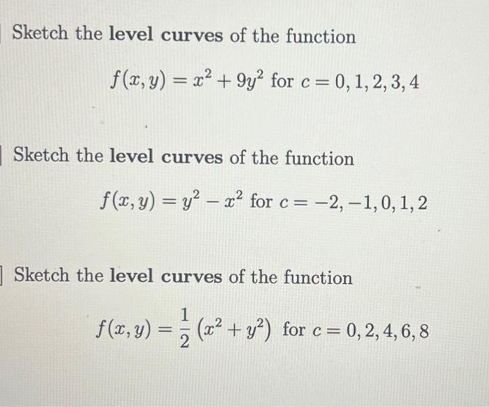 Sketch the level curves of the function f(x,y)=x2+9y2 | Chegg.com