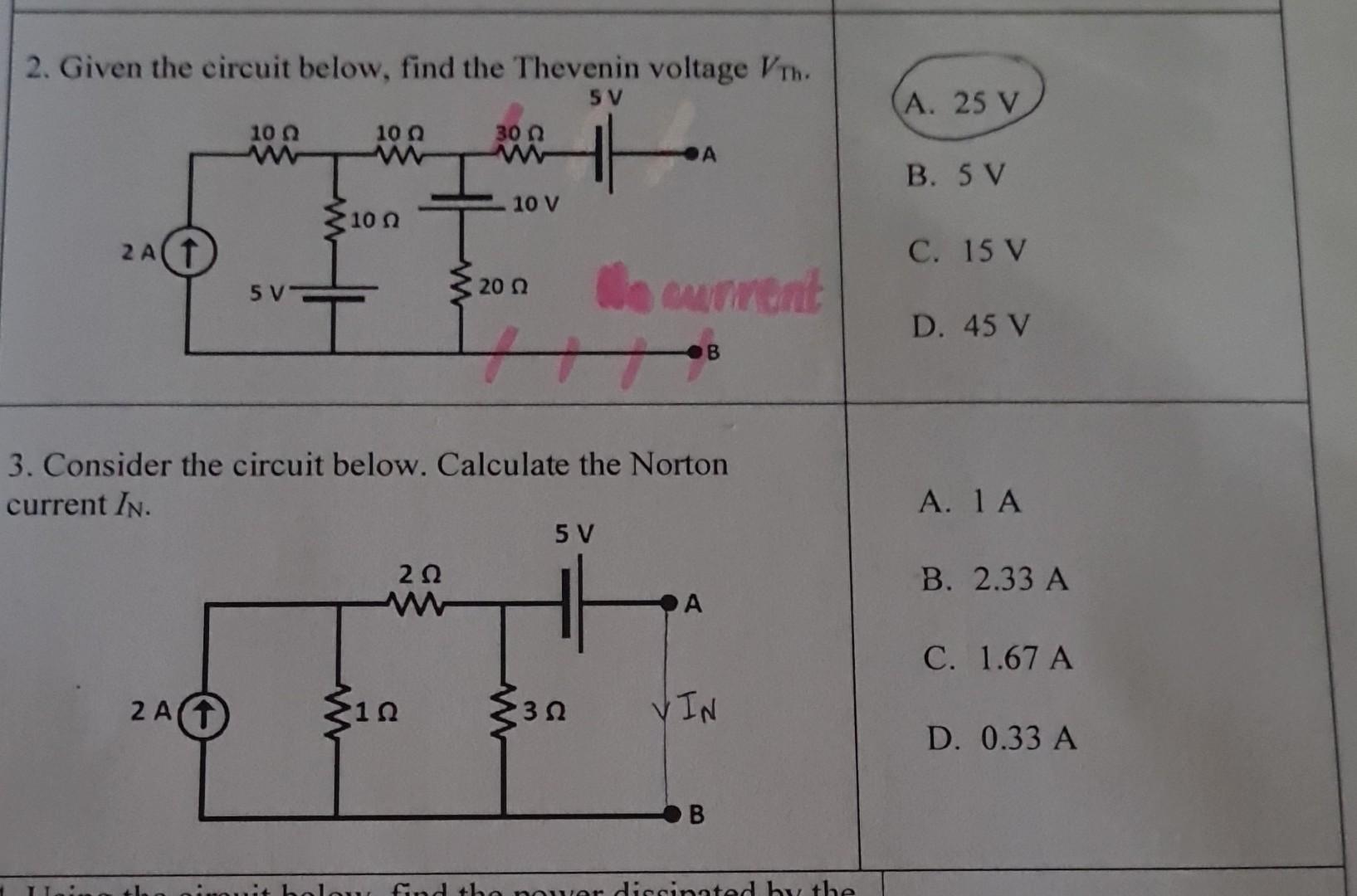 Solved 2. Given the circuit below, find the Thevenin voltage | Chegg.com